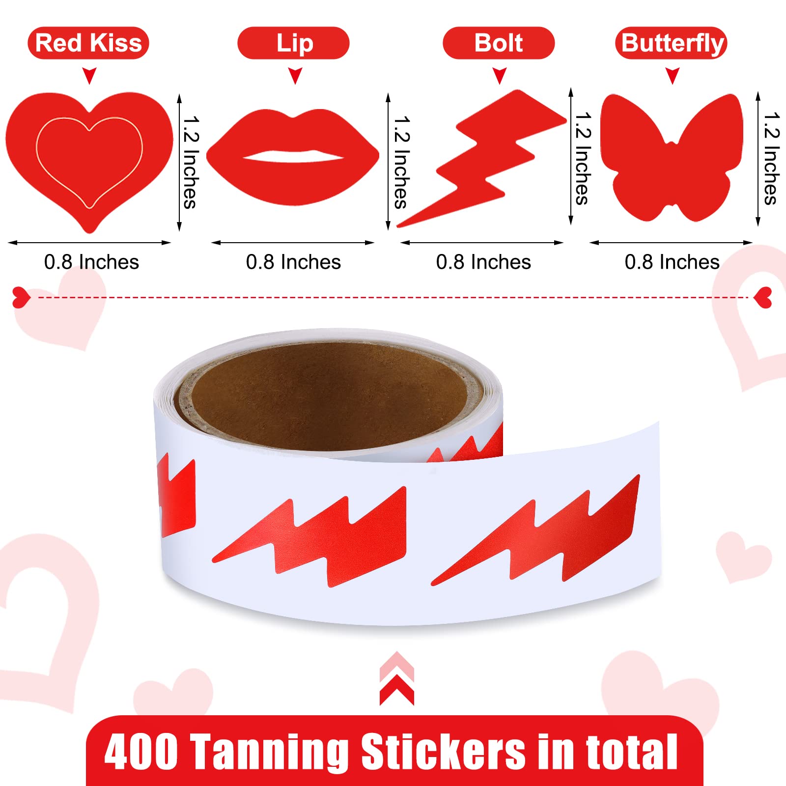 400 Pieces Tanning Bed Stickers for Body Heart Labels Stickers Body Stickers Perforated Self Adhesive Small Sun Tan Stickers for Tanning, 100 Pieces Per Roll, 1.2 x 0.8 Inches (Elegant Pattern)