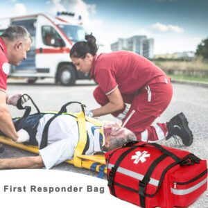 MAXPAND First Aid Bag Empty Trauma Medical Bag for Emergency First Responder Bag Organizer EMS EMT Shoulder Carry Bag 13 x9 x7 Red Middle