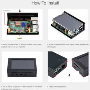 waveshare 3.5inch Display Aluminum Case for Raspberry Pi 4B, Compatible 3.5inch RPI LCD, with Heatsinks for Better Cooling, Precise Opening Design