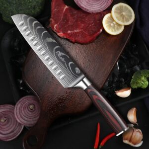 OWUYUXI Santoku Knife, Professional Santoku Knife 7 Inch, Ultra Sharp Kitchen Knife Made Of Japanese Aus-10v Super Stainless Steel, Japanese Chef Knife With Gift Box.