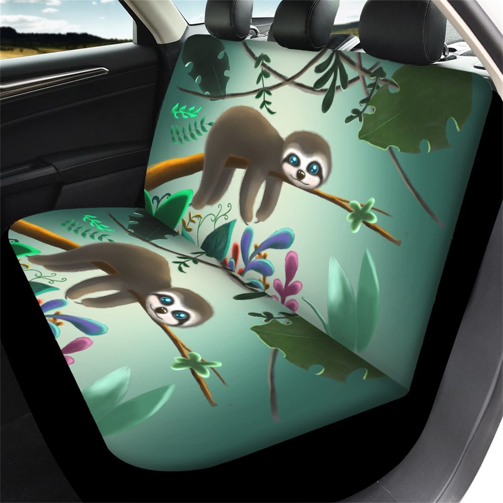 Bulopur Cute Sloth Baby Printing Auto Seat Cover Car Accessories for Women Full Set of 4 Pack Fits Most Cars, SUVs, Vans,Trucks