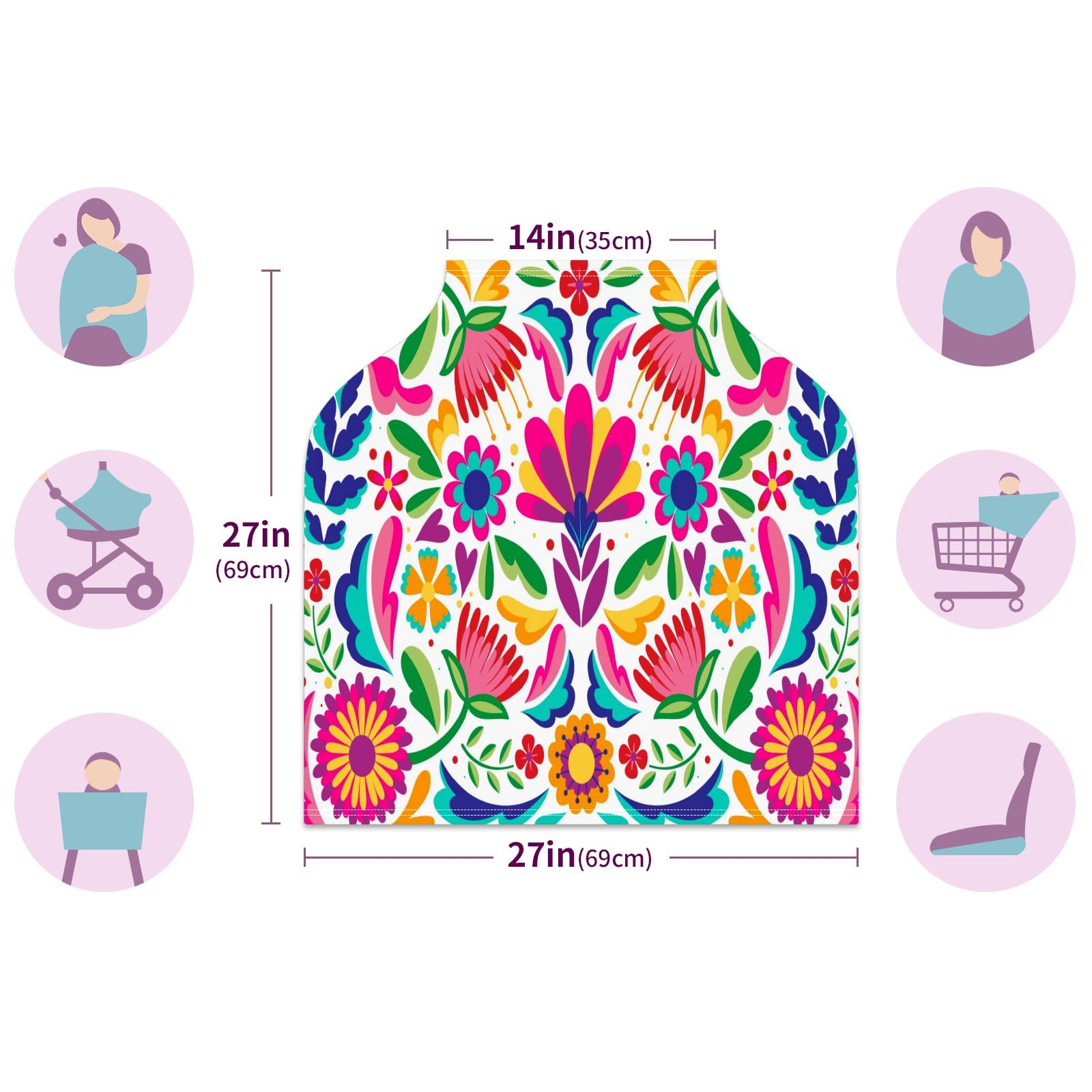 Baby Car Seat Stroller Covers Spring Mexican Flower Leaf Nursing Cover Breastfeeding Scarf Soft Breathable Stretchy Infant Car Canopy Coverage Carseat Cover for Boys and Girls Multi Use