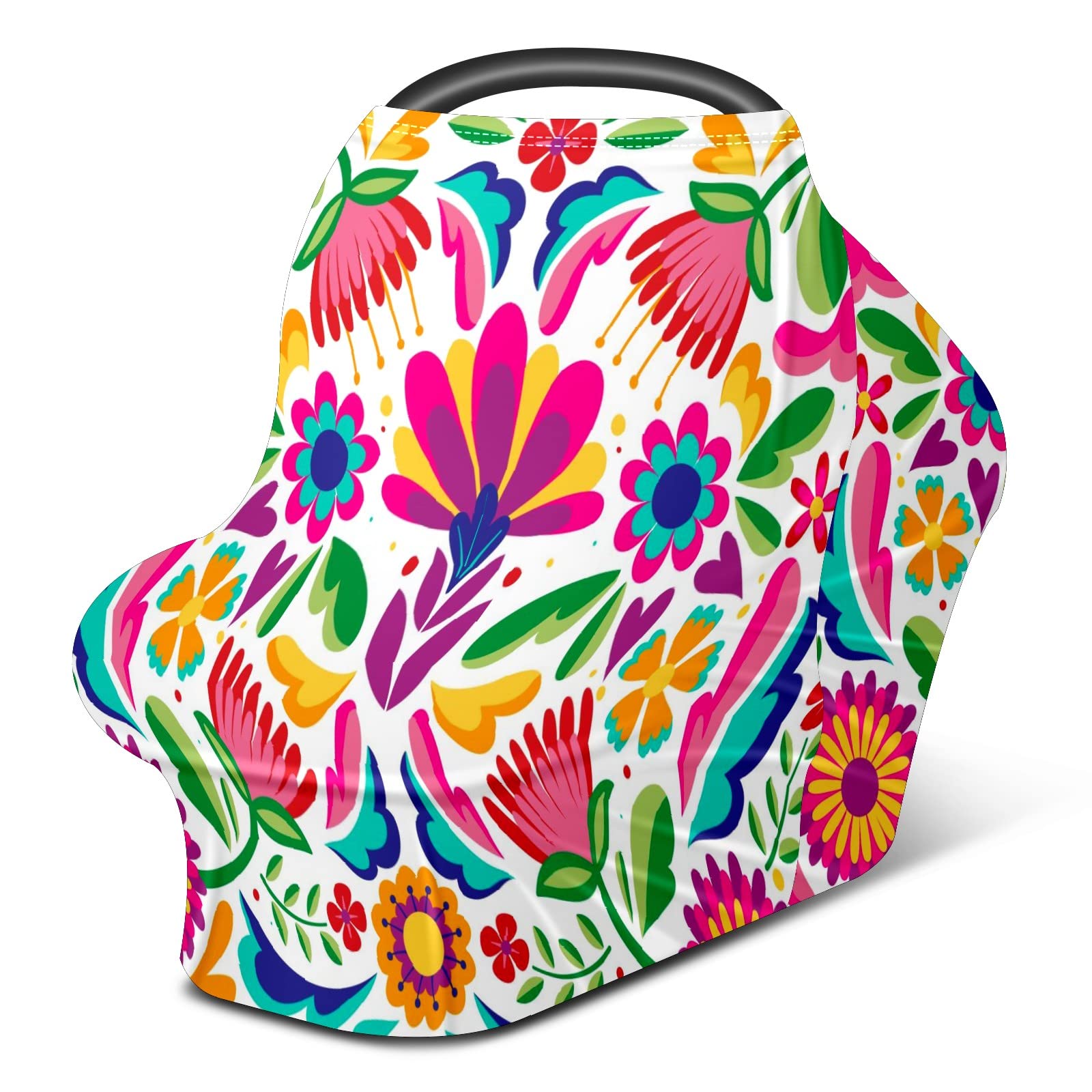 Baby Car Seat Stroller Covers Spring Mexican Flower Leaf Nursing Cover Breastfeeding Scarf Soft Breathable Stretchy Infant Car Canopy Coverage Carseat Cover for Boys and Girls Multi Use