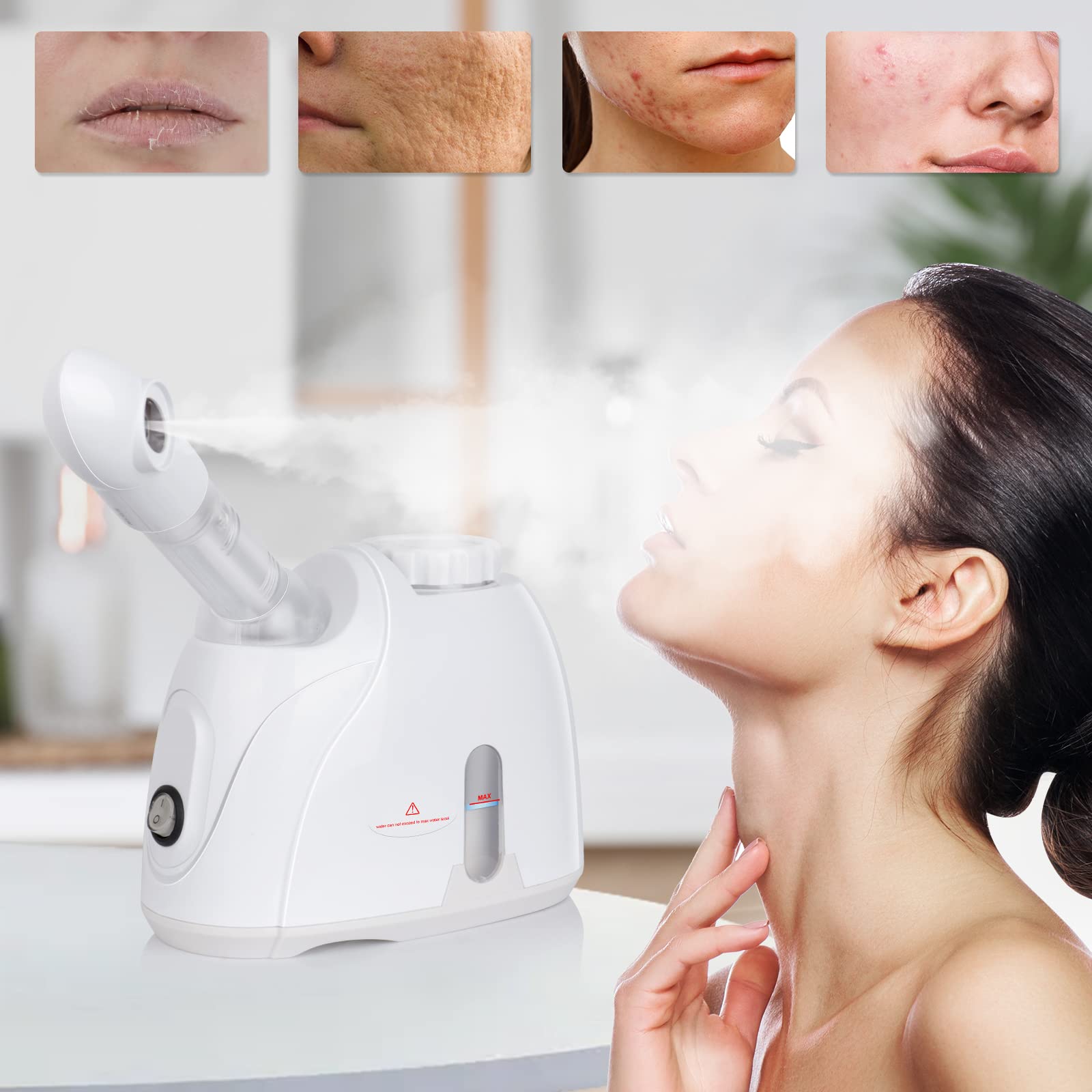 NewWay Facial Steamer with Extendable Arm Steaming Warm Mist Humidifier for Face Spa Sinuses Moisturizing, Homeuse or Salon