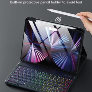 Harvopu for iPad Pro 11 inch Case with Keyboard - 7 Color Backlit Detachable Bluetooth Keyboard for iPad Pro 11-inch 2022(4th Generation)/2021(3rd Gen)/2020(2nd Gen), Black