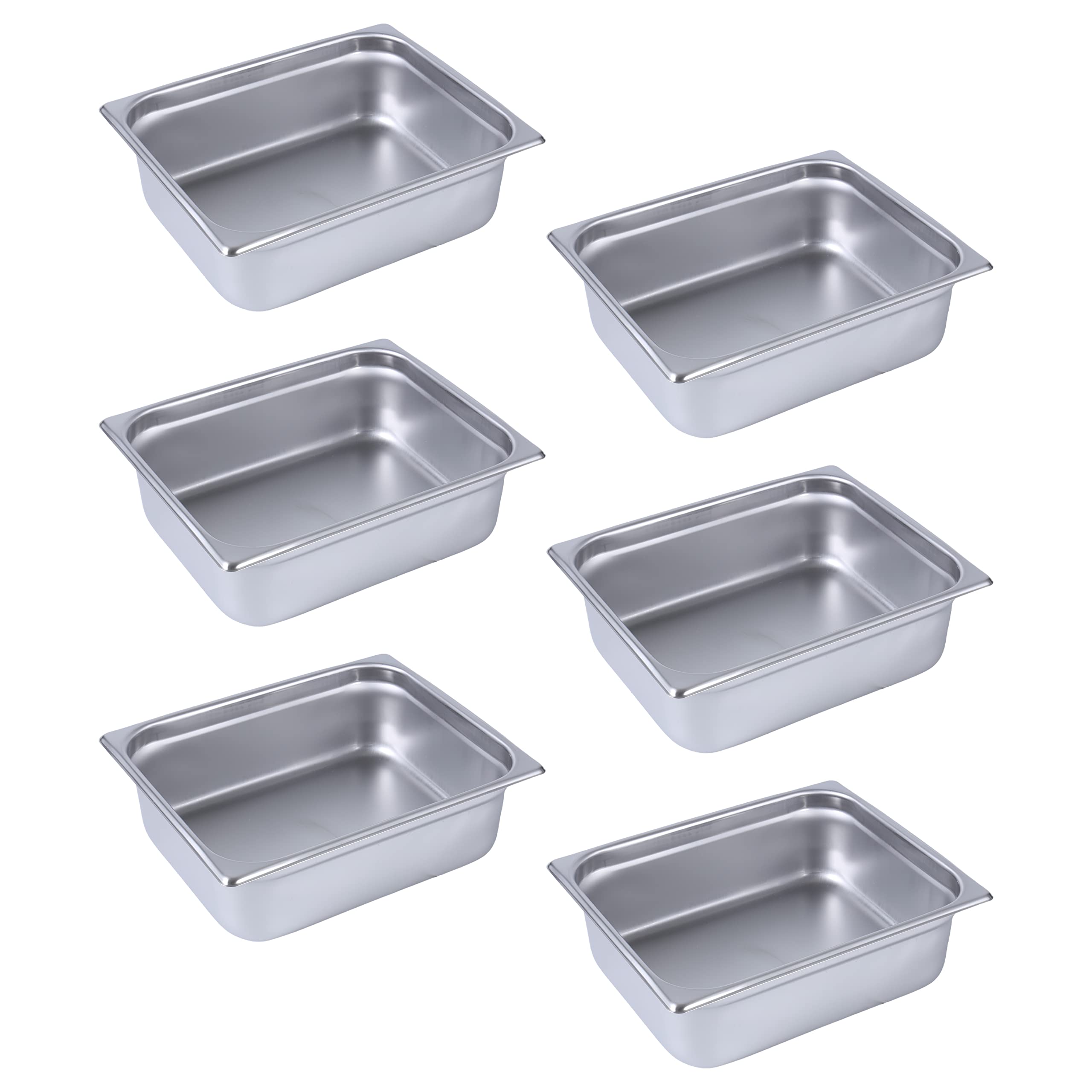 STEELBUS 6 Pack 1/2 Size,4 Inches Deep Steam Table Pan,Anti-Jam Standard GN Hotel Pans,NSF Commercial Stainless Steel Chafing Pans,Catering Storage Metal Food Pans for Restaurant, hotel & home