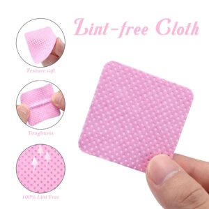 G2PLUS Nail Wipes, 600PCS Lint Free Nail Cleaning Pads, Pink Eyelash Glue Wipes for Cleaning Fingernail,Tweezers and Glue Bottle Mouth (2''x 2'')