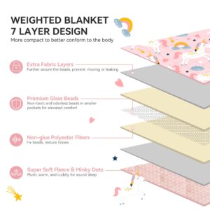 Toddler Nap Mat with Kids Weighted Blanket 3lbs and Pillow, 50 x 20 Inches, Insugar 2-in-1 Kids Sleeping Bag Weighted, Extra Long, Soft and Cozy for Preschool, Children Daycare, Travel, Pink Unicorn