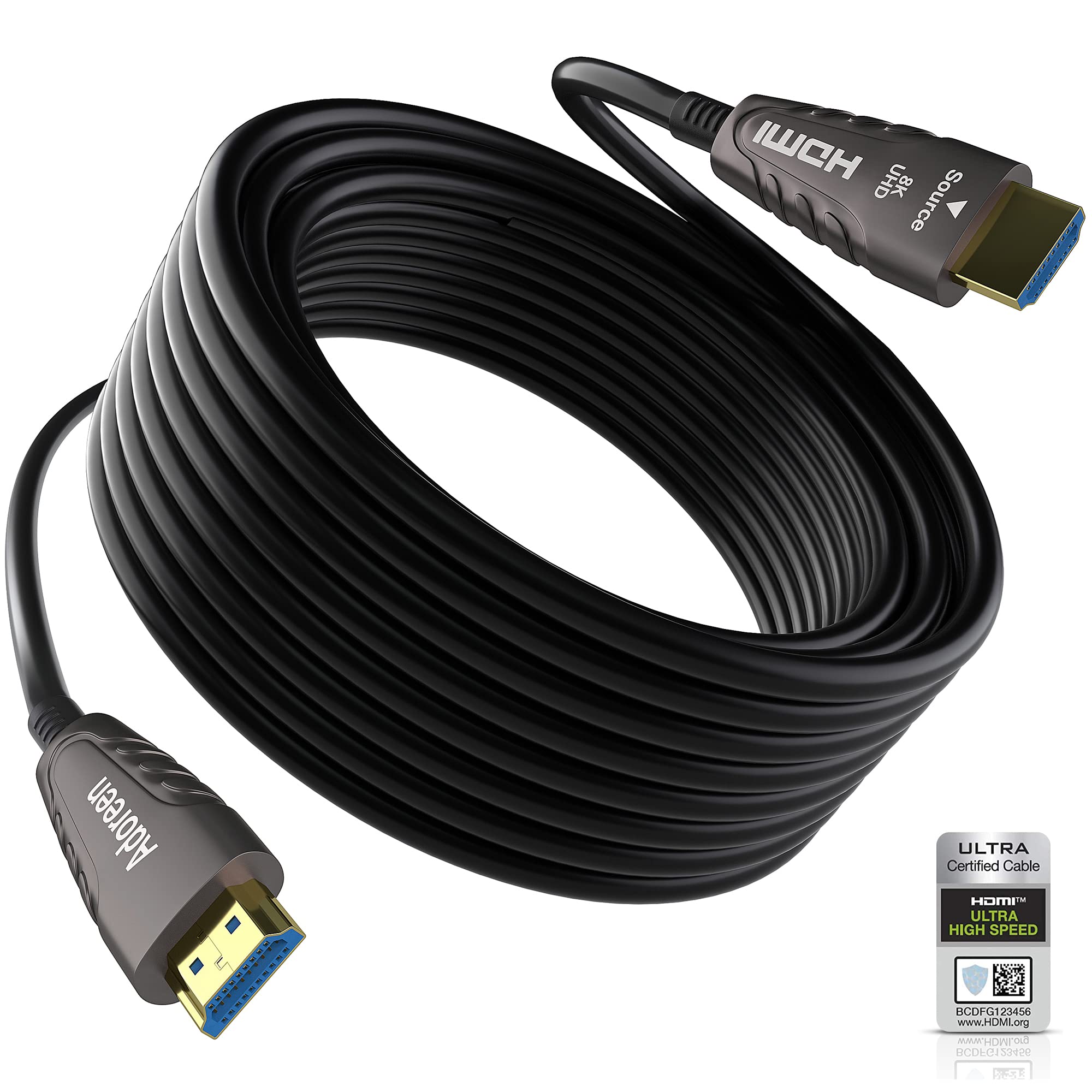 Adoreen 8K Fiber Optic HDMI 2.1 Cable 50 Feet-15 Meter（Certified） Active Optical HDMI Cord for 8K@60Hz 4K@120Hz 2K@240Hz Dynamic HDR eARC HDCP2.2&2.3 4:4:4 3D,Compatible PS5/PS4,Ultra HD TV