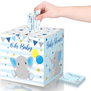 yisong 50 blue elephant diaper raffle tickets with box for baby shower invitations baby boy elephant themed double sided card baby shower birthday decorations gender neutral tickets insert card