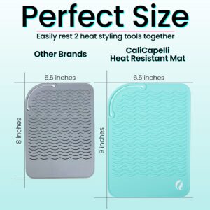 CaliCapelli Professional Heat Resistant Styling Silicone Mat for All Hair Irons, Curling Iron, Straightener Pad, Iron Flat Hair, Hair Tools Appliances Hair Dryer Salon Tools Hair Stylist (Mint)