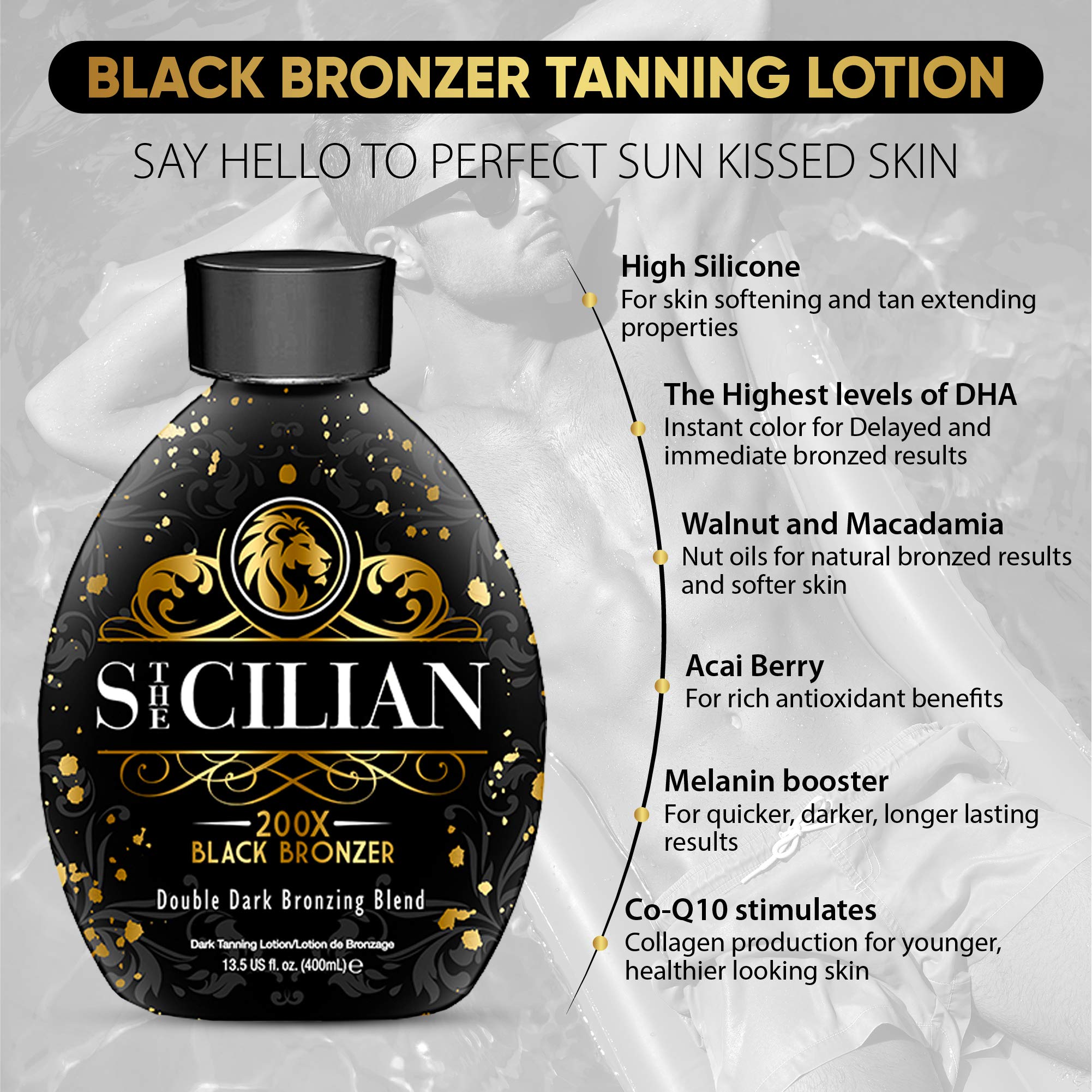 The Sicilian 200X Black Bronzer Dark Tanning Lotion Indoor Tanning Beds & Outdoor Bronzing Sun Tan Lotion