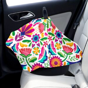 Baby Car Seat Stroller Covers Spring Mexican Flower Leaf Nursing Cover Breastfeeding Scarf Soft Breathable Stretchy Infant Car Canopy Coverage Carseat Cover for Boys and Girls Multi Use