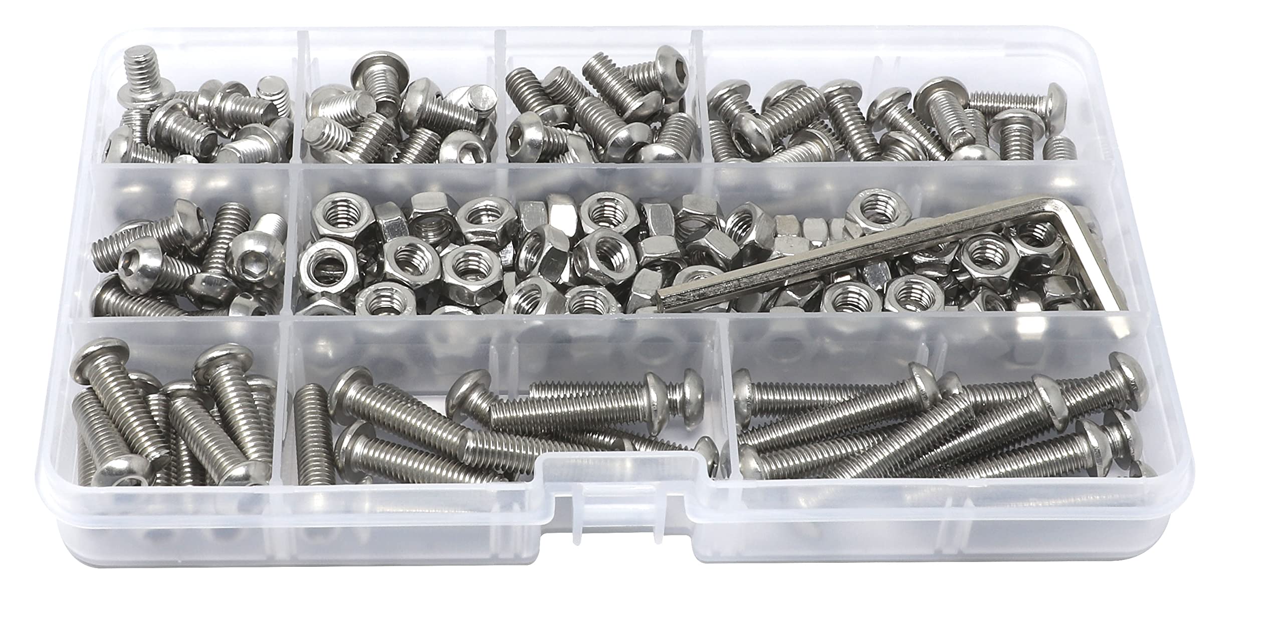 iexcell 200 Pcs M6 x 8/10/12/14/16/20/25/30 Stainless Steel 304 Hex Socket Button Head Cap Screws Bolts Nuts Assortment Kit