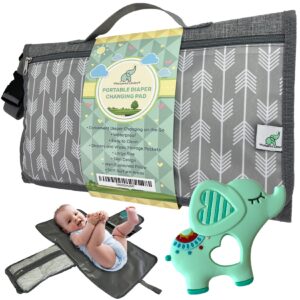 pampered littles portable changing pad - slim clutch style diaper bag easy to clean soft large mat for baby big storage pockets travel friendly covers infant toddler includes bonus gift, grey