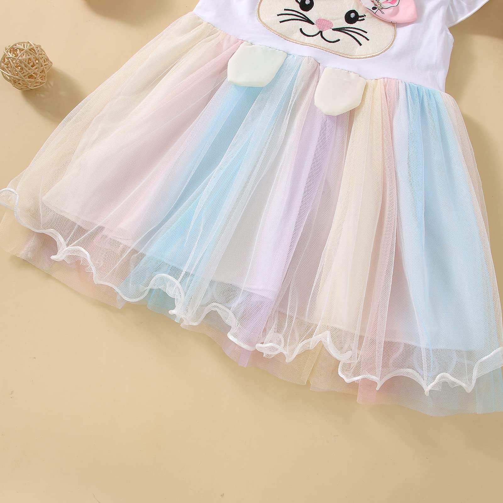 Kids Toddler Baby Girls Easter Dresses Outfits Clothes Flutter Sleeve Easter Bunny Princess Tulle Tutu Dress Playwear Sundress 18-24 Months Rainbow