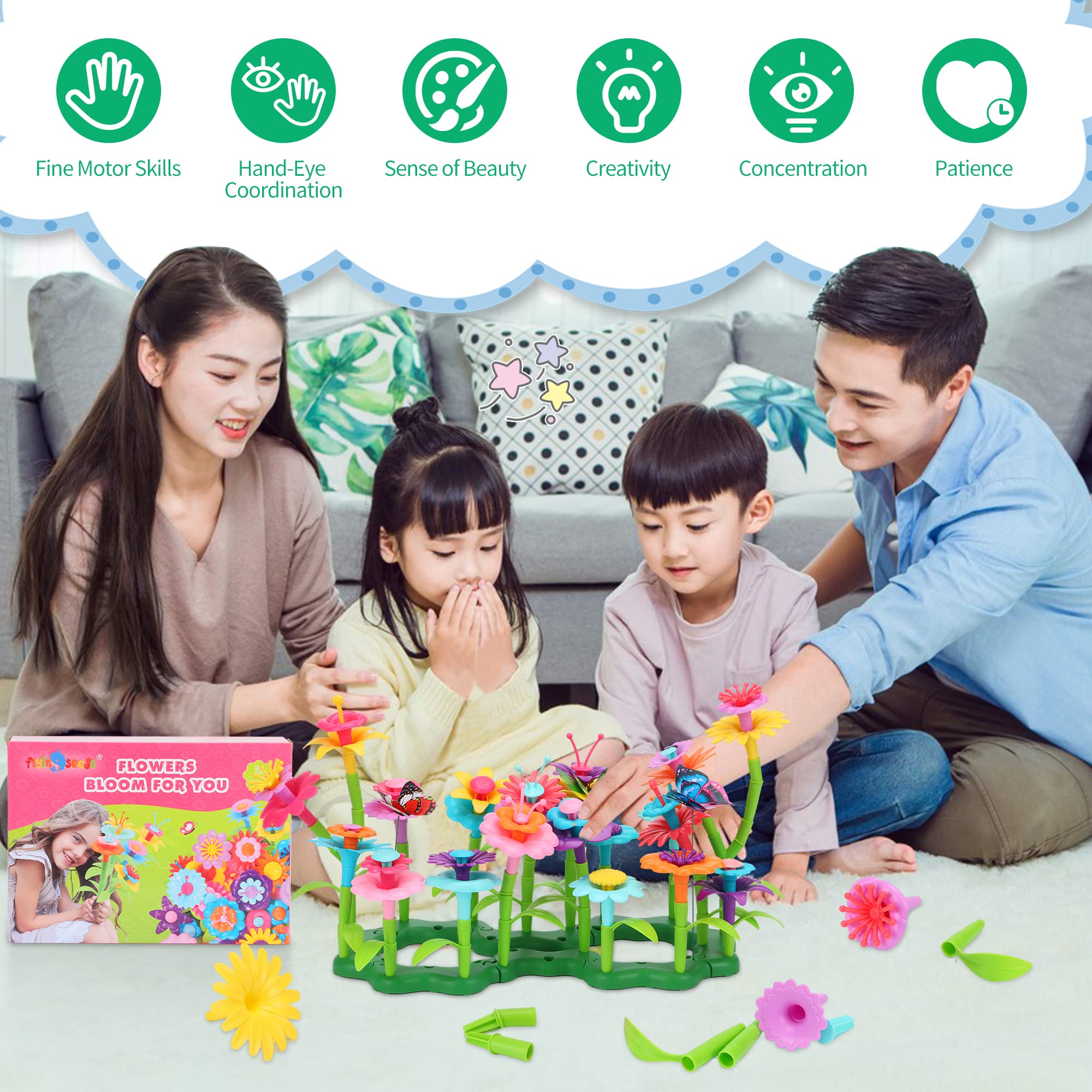 FLYINGSEEDS 106 PCS Flower Garden Building Toys for Girls, Girls Favor STEM Toy Gardening Pretend Play Set for Kids, Stacking Game Educational Activity for Toddlers Kids Age 3 4 5 6 7 8 Year Old