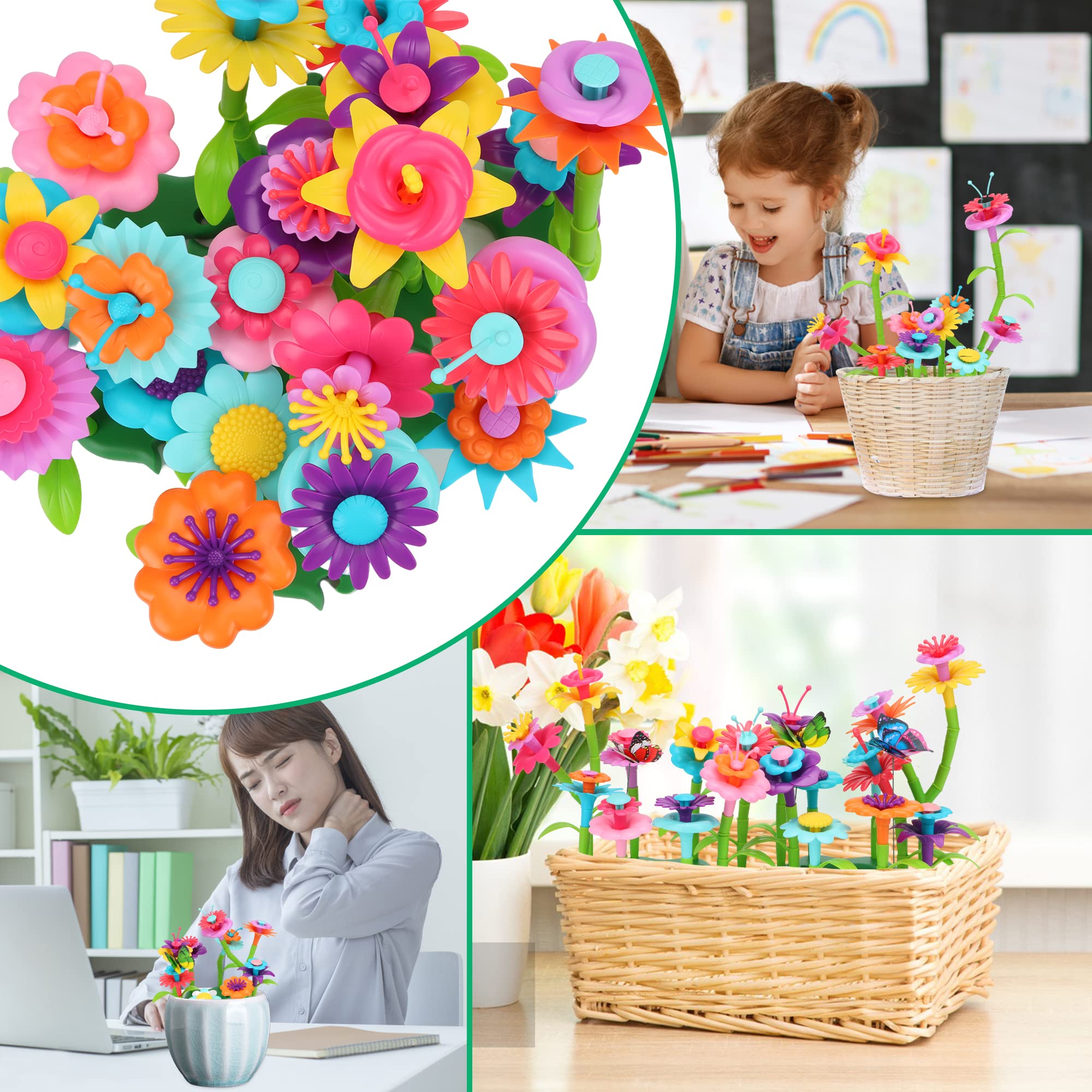 FLYINGSEEDS 106 PCS Flower Garden Building Toys for Girls, Girls Favor STEM Toy Gardening Pretend Play Set for Kids, Stacking Game Educational Activity for Toddlers Kids Age 3 4 5 6 7 8 Year Old