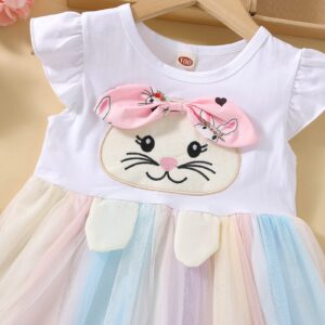 Kids Toddler Baby Girls Easter Dresses Outfits Clothes Flutter Sleeve Easter Bunny Princess Tulle Tutu Dress Playwear Sundress 18-24 Months Rainbow