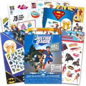 dc comics super hero party supplies set ~ bundle with 200 superhero temporary tattoos and justice league stickers featuring wonder woman, superman, and more (party favors)