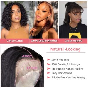 SKYDO Short Bob Wig Human Hair for Black Women 13x4 Bob Lace Front Wigs Human Hair 10inch Straight Bob Wig 180% Density Human Hair Bob Wig Pre Plucked Hairline with Baby Hair Natural Color