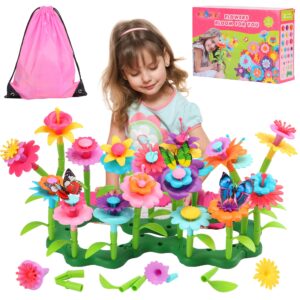 flyingseeds 106 pcs flower garden building toys for girls, girls favor stem toy gardening pretend play set for kids, stacking game educational activity for toddlers kids age 3 4 5 6 7 8 year old