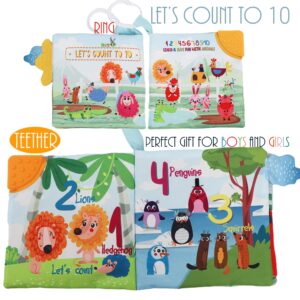 Touch and Feel Cloth Crinkle Books for Babies Infant, Baby Books Toys 0-3-6-12-18 Months, Christmas Shower Baby Gift, High Contrast Toys,Teething Teether,Tummy Time Mirror Toy for Boys and Girls-Farm