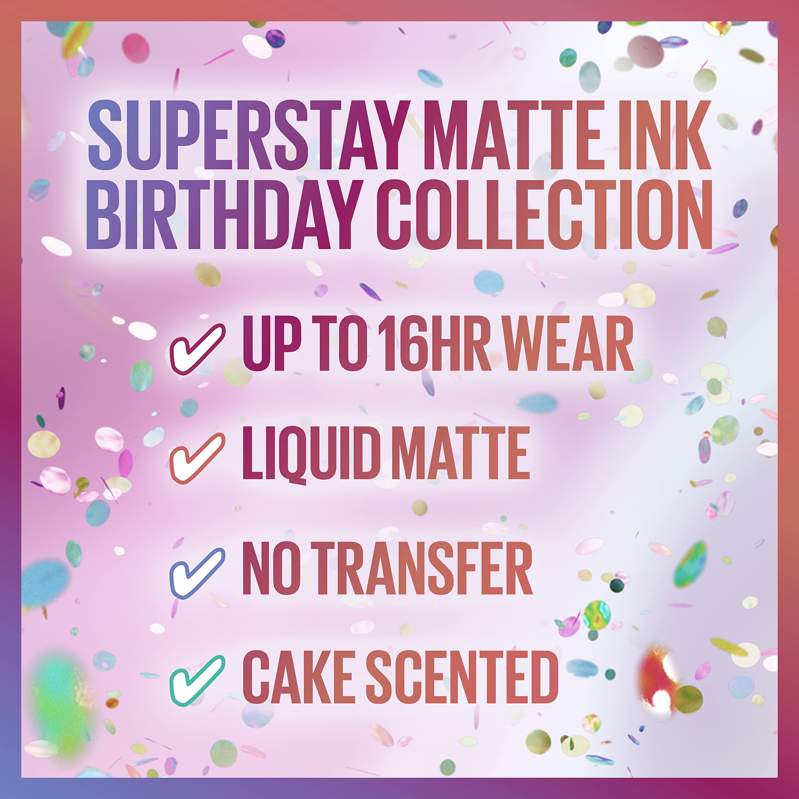 MAYBELLINE New York Super Stay Matte Ink Liquid Lipstick, Transfer-Proof, Long-Lasting, Limited-Edition Birthday-Cake-Scented Shades, Birthday Babe, 0.17 fl oz