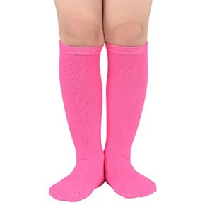 durio toddler kids soccer socks striped sport soccer socks for boys girls cotton toddler knee high tube socks for kids 1 rose pink one size