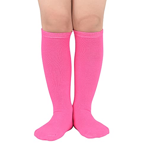 Durio Toddler Kids Soccer Socks Striped Sport Soccer Socks for Boys Girls Cotton Toddler Knee High Tube Socks for kids 1 Rose Pink One Size