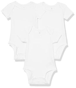 amazon essentials unisex babies' cotton stretch jersey short sleeve bodysuit (previously amazon aware), pack of 3, white, 12 months