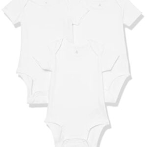 Amazon Essentials Unisex Babies' Cotton Stretch Jersey Short Sleeve Bodysuit (Previously Amazon Aware), Pack of 3, White, 12 Months