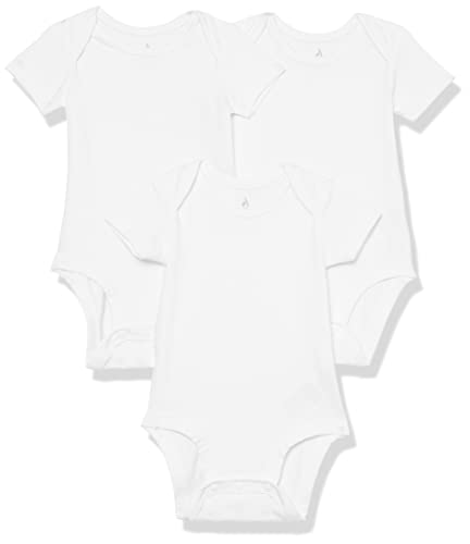 Amazon Essentials Unisex Babies' Cotton Stretch Jersey Short Sleeve Bodysuit (Previously Amazon Aware), Pack of 3, White, 12 Months