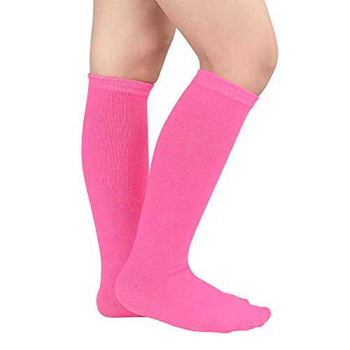 Durio Toddler Kids Soccer Socks Striped Sport Soccer Socks for Boys Girls Cotton Toddler Knee High Tube Socks for kids 1 Rose Pink One Size