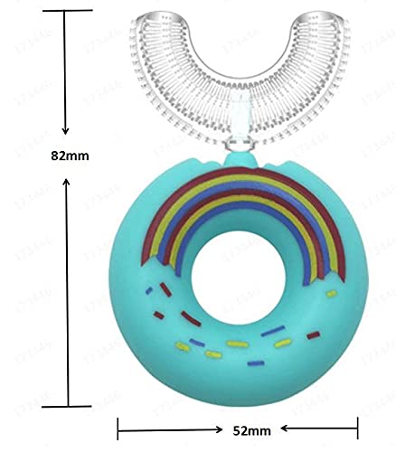 Children's U-Shaped Toothbrush for 0-12 Years Old Kids - Dinosaur/Donut U Shape Whitening Massage Toothbrush Soft Silicone Brush Head, 360° Oral Teeth Cleaning Design for Toddlers (E)