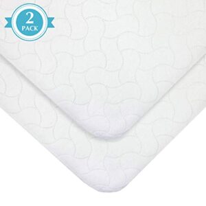 American Baby Company 2 Pack Waterproof Embossed Quilt-Like Flat Reusable Portable/Mini-Crib Size Protective Mattress Pad Cover for Babies, Adults and Pets, White 24" X 38"