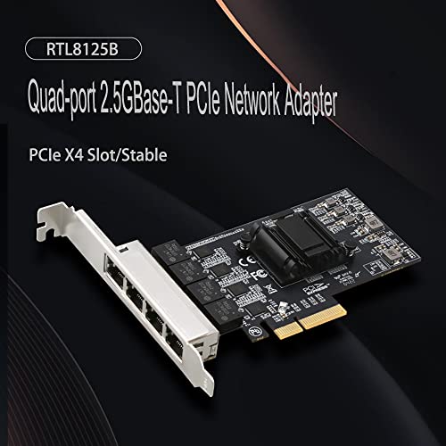 Quad-Port 2.5GBase-T PCIe Network Adapter RTL8125B 2500/1000/100Mbps PCI Express Gigabit Ethernet Card RJ45 LAN Controller Support PXE for Windows/Linux/MAC with Low Profile