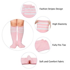 Durio Toddler Kids Soccer Socks Striped Sport Soccer Socks for Boys Girls Cotton Toddler Knee High Tube Socks for kids 1 Rose Pink One Size