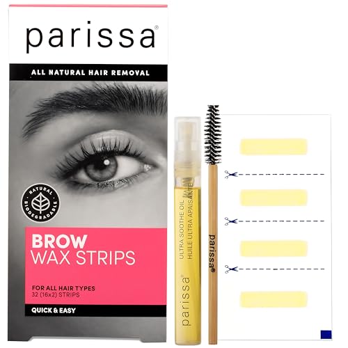 Parissa Eyebrow Wax Strips For Hair Removal | All Natural, Biodegradable, Fragrance-Free | Ready-to-Use At-Home Waxing Kit| Gentle on Sensitive Skin - 32 Count (16 x 2) + Post-Wax Ultra Soothe Oil