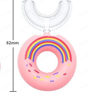 Aoyuexi Children's U-Shaped Toothbrush for 0-12 Years Old Kids - Dinosaur/Donut U Shape Whitening Massage Toothbrush Soft Silicone Brush Head, 360° Oral Teeth Cleaning Design for Toddlers (D)