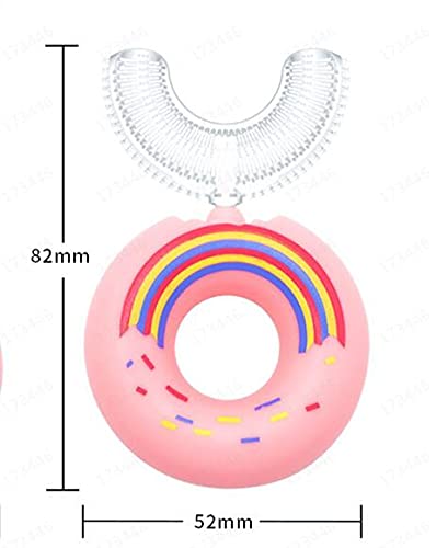 Aoyuexi Children's U-Shaped Toothbrush for 0-12 Years Old Kids - Dinosaur/Donut U Shape Whitening Massage Toothbrush Soft Silicone Brush Head, 360° Oral Teeth Cleaning Design for Toddlers (D)