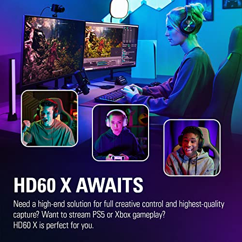 Elgato HD60 X - Stream and record in 1080p60 HDR10 or 4K30 with ultra-low latency on PS5, PS4/Pro, Xbox Series X/S, Xbox One X/S, in OBS and more, works with PC and Mac