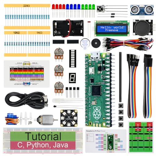 FREENOVE Super Starter Kit for Raspberry Pi Pico (Included), Dual-core Arm Cortex-M0+ Microcontroller, 588-Page Detailed Tutorial, 177 Items, 94 Projects, Python C Java Code