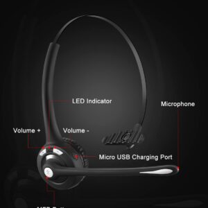 Trucker Bluetooth Headset with Microphone, Noise Cancelling Wireless Headsets with Mic, 13Hrs Talk Time, Mute Function, Handsfree Single-Sided Headset for Cell Phone, Call Center, Truck Driver, Office