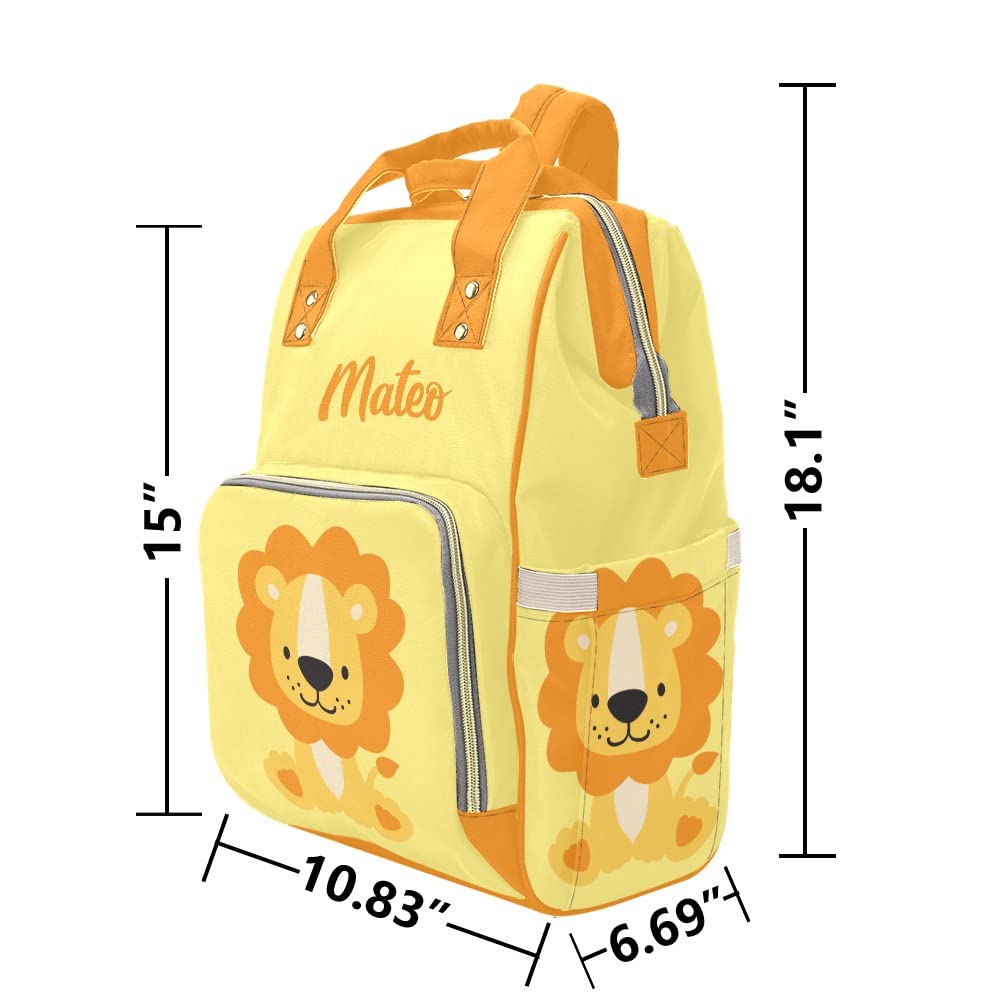 Lion Personalized Diaper Bag Backpack Tote with Name,Custom Travel Nappy Mommy Bag Backpack