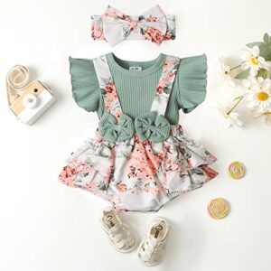 MBZJSDKHLK Newborn Baby Girl Clothes Romper Ruffle Short Sleeve Ribbed Tops Summer Infant Outfits Set Short-Green 3-6 Months