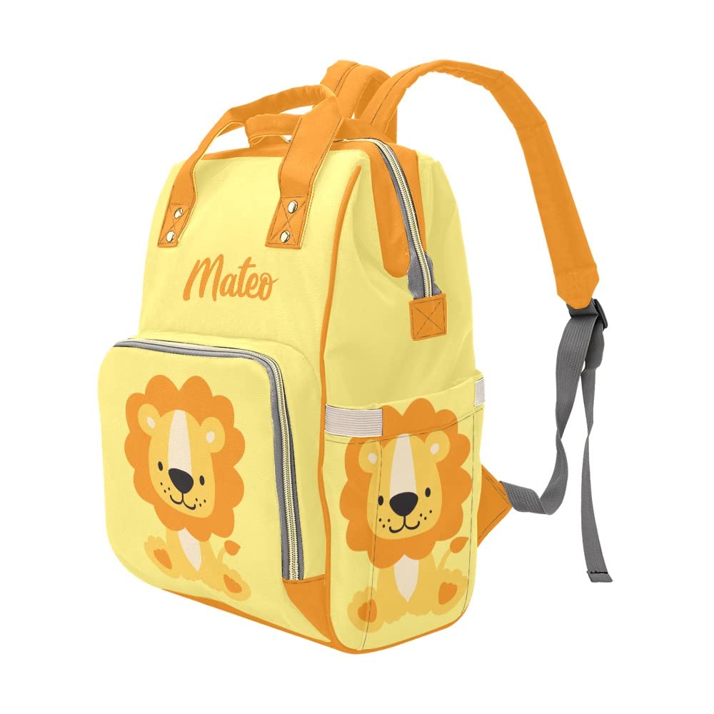 Lion Personalized Diaper Bag Backpack Tote with Name,Custom Travel Nappy Mommy Bag Backpack