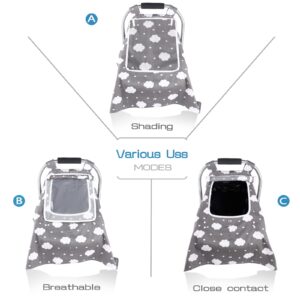 SJEhome Car seat Covers for Babies boy Girl,Light Weight Muslin,Carseat Canopy for Newborn Infant Carrier,2 Layers Windows of Mesh/Fabric,Fit All Baby Car Seat,Grey/Cloud