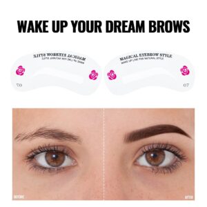 Marine Forest Eyebrow Stamp Stencil Kit, 2 Colors in 1 Waterproof and Long Lasting One Step Easy Color Brow Stamp with 24 Eyebrow Stencils Shaping Kit Reusable, 1 Brush and 1 Razor