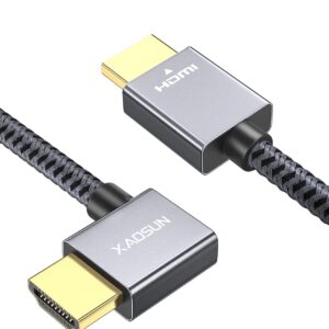 XAOSUN Right Angle HDMI 2.0 Cable 6.6 Feet, Strong Anti-Interference, 18Gbps High Speed Support 4K@60Hz,3D 1080P,HDR,ARC,90 Degree HDMI Cable for MacBook pro 2023,Monitor,ps4/5,Xbox,Fire TV and More